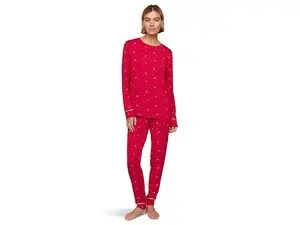 Eberjey Gisele Printed Crew Pj Set Women's Pajama Sets Forest Pine Navy/ivory Red
