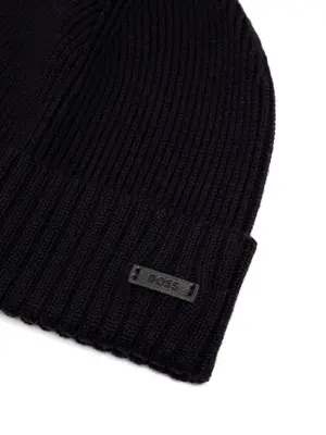 BOSS Ribbed Virgin Wool Beanie - Blue