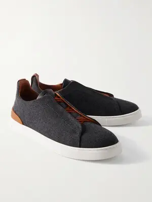 Zegna Triple Stitch™ Leather-trimmed Wool Sneakers - Gray