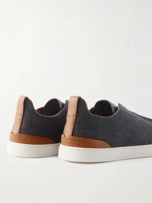 Zegna Triple Stitch™ Leather-trimmed Wool Sneakers - Gray