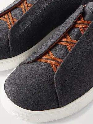 Zegna Triple Stitch™ Leather-trimmed Wool Sneakers - Gray