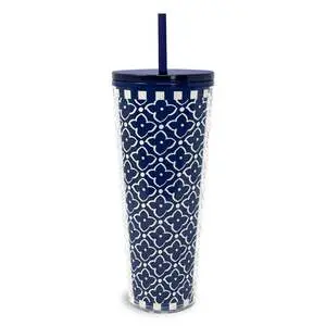 VERA BRADLEY Tumbler With Straw In Moorish Peacoat - Blue/white