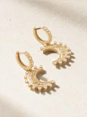 MARLO LAZ Small Southwestern Moon 14-karat Diamond Hoop Earrings - Gold
