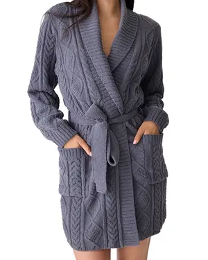PJ Salvage Cable Knit Robe - Charcoal