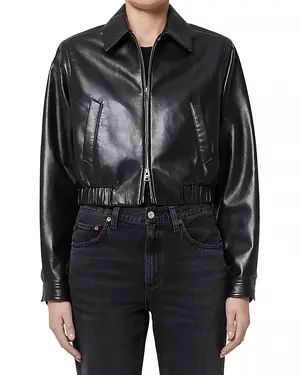 AGOLDE Leather Cropped Jacket - Black
