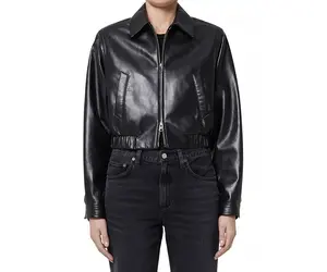 AGOLDE Leather Cropped Jacket - Black