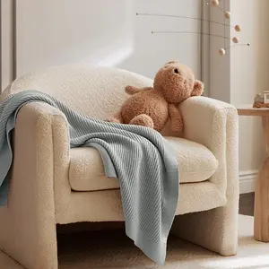 BOLL & BRANCH Ribbed Knit Cotton Baby Blanket - Shore