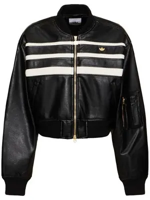 Adidas Originals By Alexander Wang Pleather Bomber Jacket - Black,white