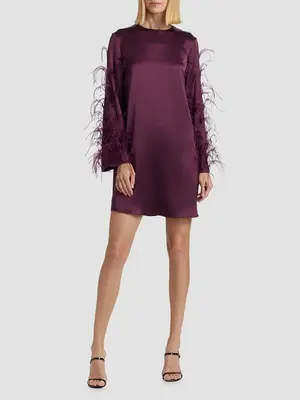 Lapointe Feather Embellished Satin Shift Minidress