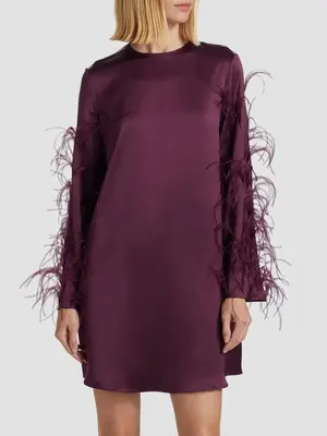 Lapointe Feather Embellished Satin Shift Minidress