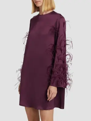 Lapointe Feather Embellished Satin Shift Minidress