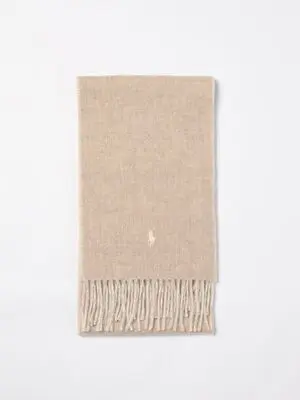 Polo Ralph Lauren Reversible Wool Blend Scarf With Embroidered Logo Beige