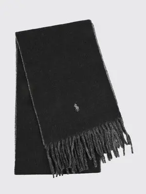 Polo Ralph Lauren Reversible Wool Blend Scarf With Embroidered Logo - Black