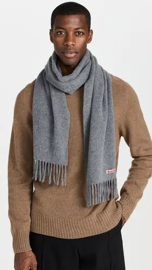 Acne Studios Canada Skinny Wool Scarf - Grey Melange