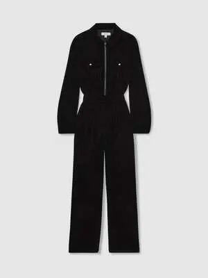 REISS Vinnia Patch-pocket Velvet Jumpsuit