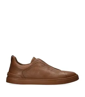 Zegna Deerskin Triple Stitch Sneakers - Beige