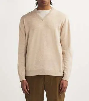 Johnstons Of Elgin Cashmere V-neck Sweater - Beige