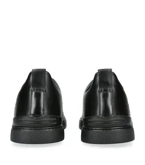 Zegna Triple Stitch Leather Sneakers - Black
