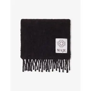 Maje Brand-patch Tassel Alpaca-blend Scarf - Dark Brown
