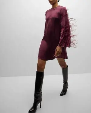 Lapointe Feather-trimmed Mini Dress - Mulberry