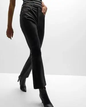 Veronica Beard Carson Leather Flare Jeans - Black