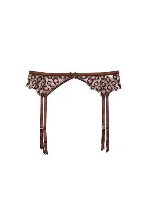 Fleur Du Mal Leopard Embroidery Garter Belt - Chocolat