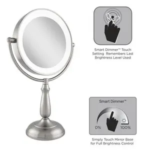 ZADRO Lighted Makeup Mirror With 5x/1x Magnification & Touch Base Controls - Chrome
