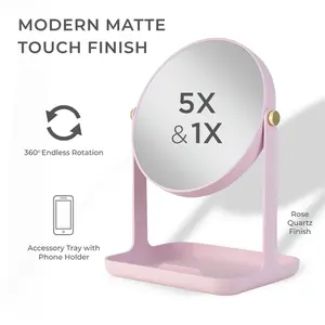 ZADRO Back-to-school Makeup Mirror With Accessory Tray & Phone Holder - Rose Quartz