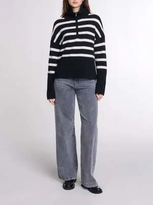 Maje Cashmere Striped High-neck Jumper - Black/ecru