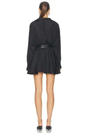 Norma Kamali Super Oversized Boyfriend Shirt Flared Mini Dress - Black