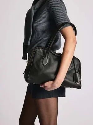 ATP ATELIER Noale Grained Leather Bowling Bag - Black