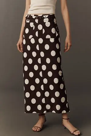 Maeve Colette Belted Maxi Skirt With Polka Dot Print - Brown Dot
