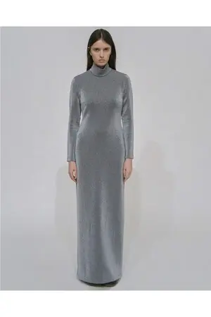 Rosetta Getty Fitted Turtleneck Lurex Maxi Dress