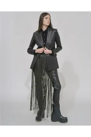 Rosetta Getty Leather Fringe Maxi Skirt