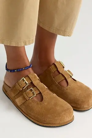 Free People Shoreditch Buckle Mules - Camel Suede