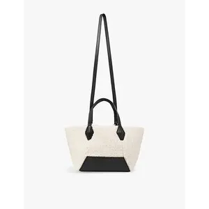 JIMMY CHOO Diamond Logo-embossed Shearling And Leather Tote - Natural