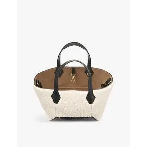 JIMMY CHOO Diamond Logo-embossed Shearling And Leather Tote - Natural