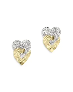 Phillips House 14k Yellow Gold Aura Diamond Double Heart Stud Earrings - Gold/white
