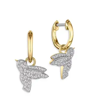 Phillips House 14k Yellow Gold Diamond Hummingbird Huggie Earrings - White/gold