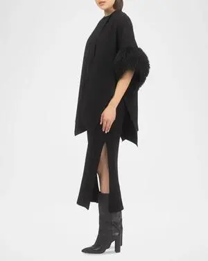 Gorski Knit Wool Vest With Mongolian Lamb Fur Cuffs - Black
