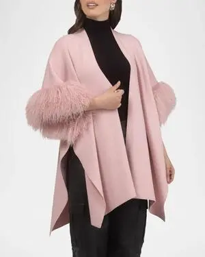 Gorski Knit Wool Vest With Mongolian Lamb Fur Cuffs - Blush