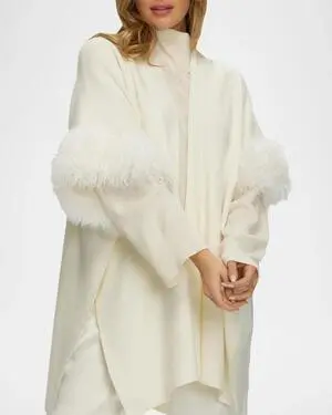 Gorski Knit Wool Vest With Mongolian Lamb Fur Cuffs - Ivory