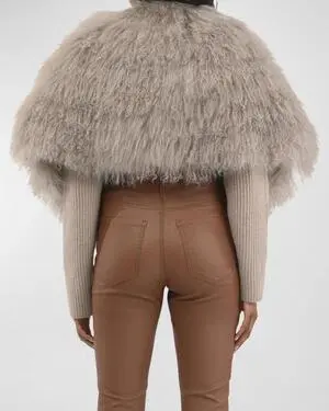 Gorski Select Mongolian Lamb Shearling Shawl - Silver Blue