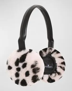 Gorski Gorski Dotted Lamb Shearling & Leather Earmuffs Beige Black Spotted