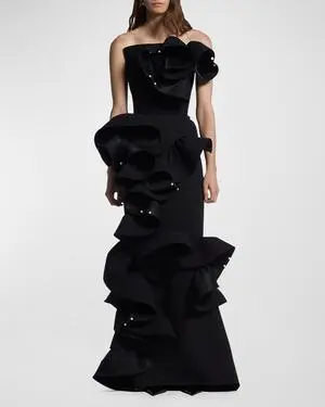 Maticevski Maticevski Indulgence Ruffle Gown - Black Pearls