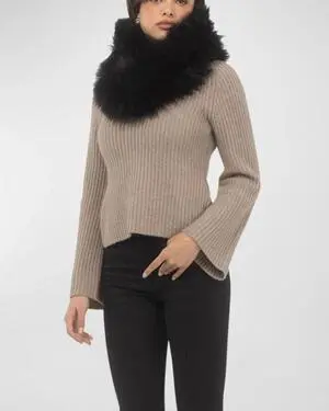Gorski Select Lamb Shearling Infinity Scarf - Black