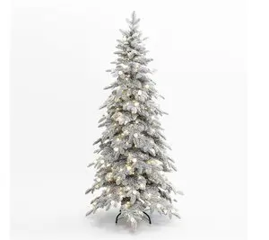 LUXEN HOME Luxenhome 6ft Flocked Artificial Tree With Adju Stable Lights - One-color