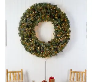 NEARLY NATURAL 5' Giant Flocked Christmas Wreat H - One-color
