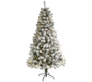 NEARLY NATURAL 6' Flocked Fir Christmas Tree - One-color