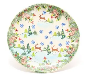 LIDIA'S POLISH POTTERY Hand Painted Holiday 7.5' Dessertplt - One-color